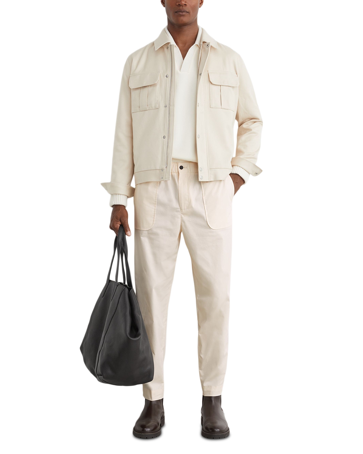 REISS snap cotton blend tapered pants